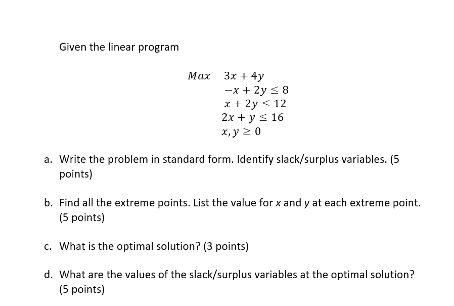 Solved Given the linear | Chegg.com