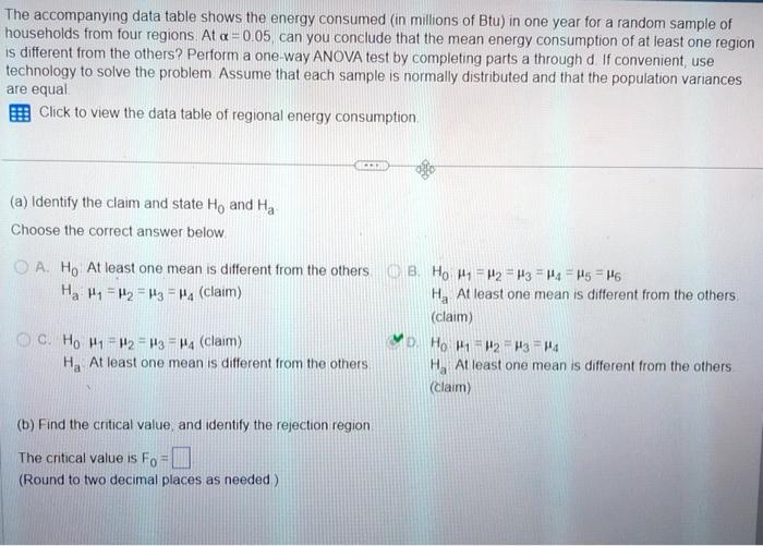 The accompanying data table shows the energy consumed | Chegg.com