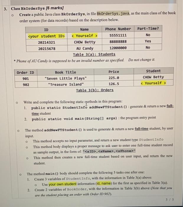 Solved Class BkOrdersys [ 6 marks] - Create a public Java | Chegg.com