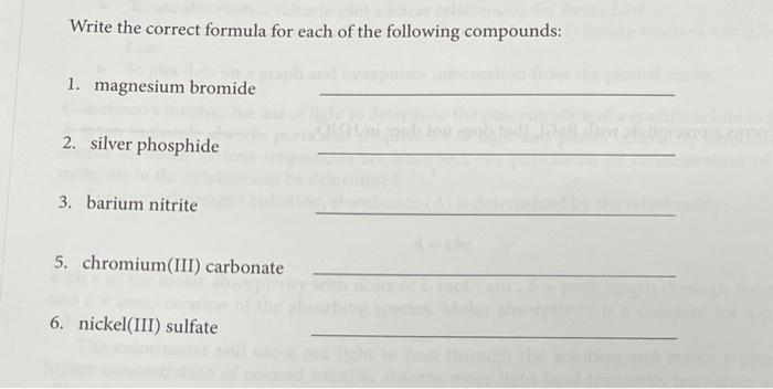 Solved Write the correct formula for each of the following | Chegg.com