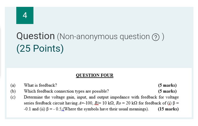 Solved 4 Question (Non-anonymous question ) (25 Points) (a) | Chegg.com