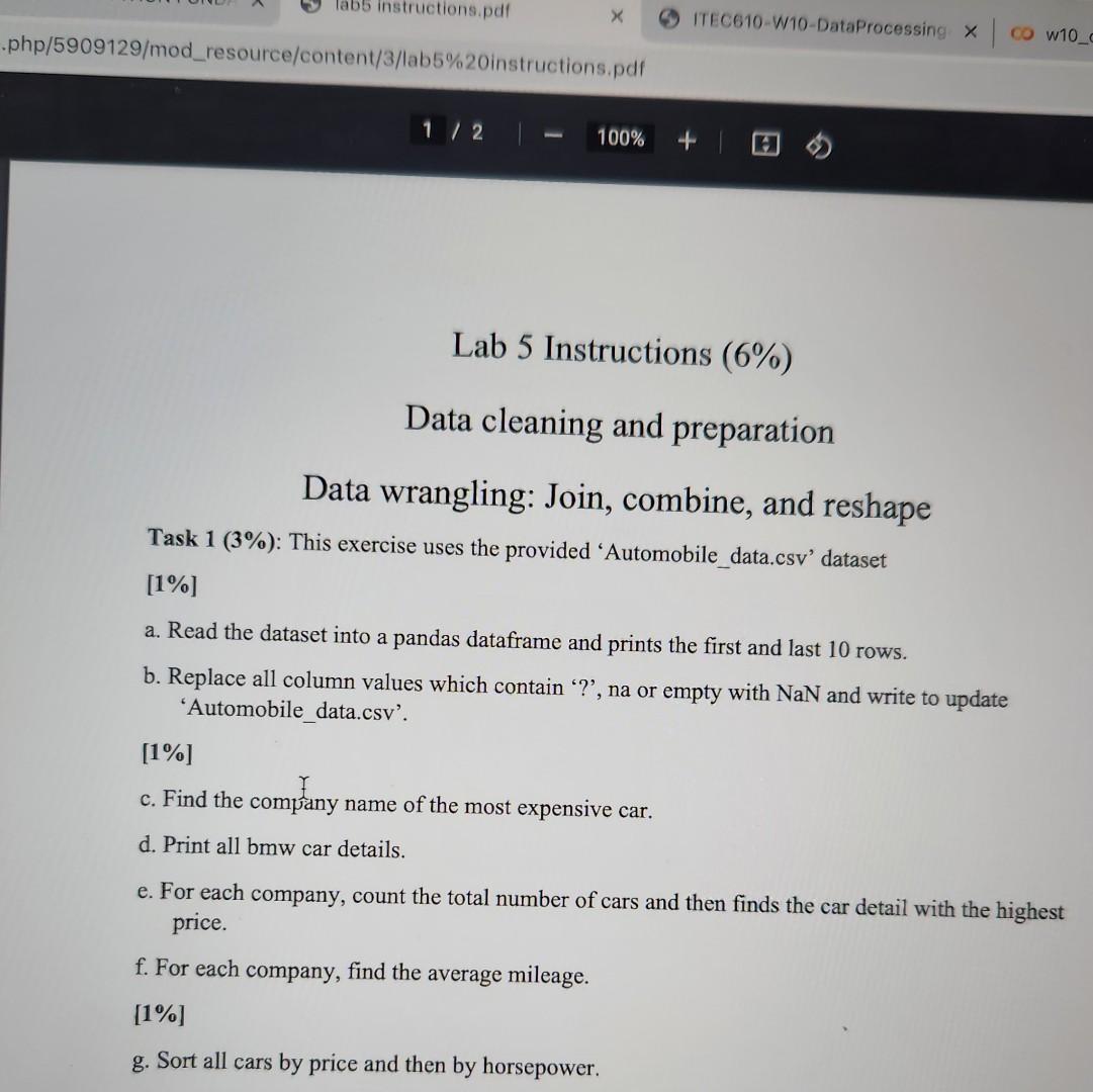 Lab 5 Instructions (6%) Data cleaning and preparation | Chegg.com Lab 5 Instructions (6%) Data cleaning and preparation | Chegg.com