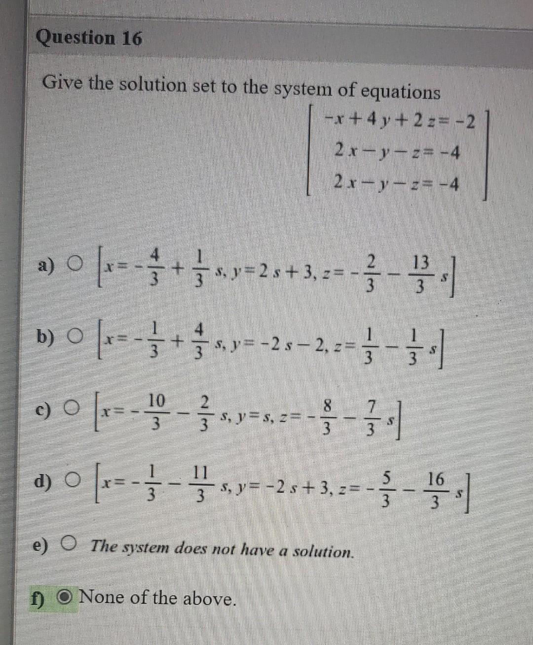 Solved Give the solution set to the system of equations | Chegg.com