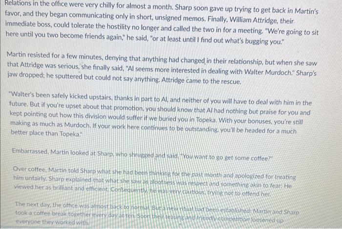 Solved Mindy Martin was no longer speaking to Al Sharp. She | Chegg.com