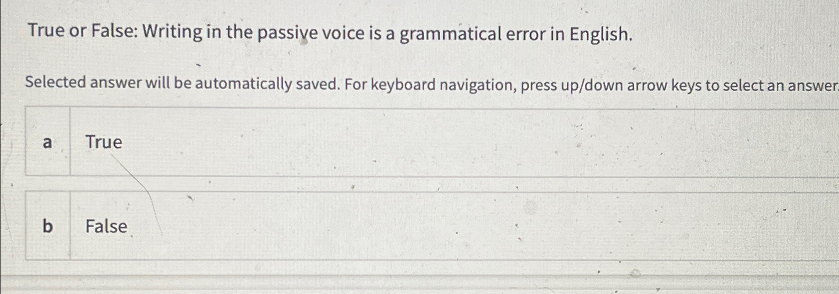 Solved True or False: Writing in the passive voice is a | Chegg.com