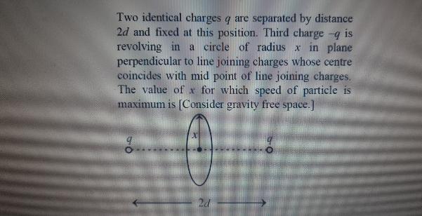 Solved Two identical charges q ﻿are separated by distance 2d | Chegg.com