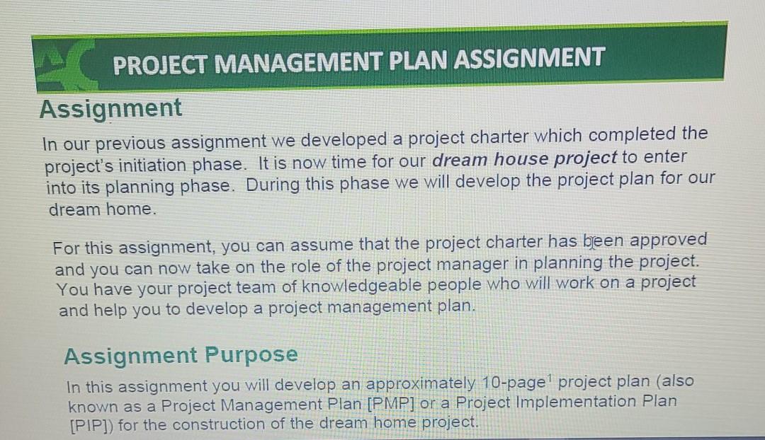 Solved PROJECT MANAGEMENT PLAN ASSIGNMENT Assignment In our | Chegg.com