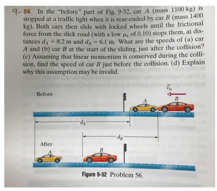 Solved 9-56 In the "before" part of Fig. 9-52, car A (mass | Chegg.com