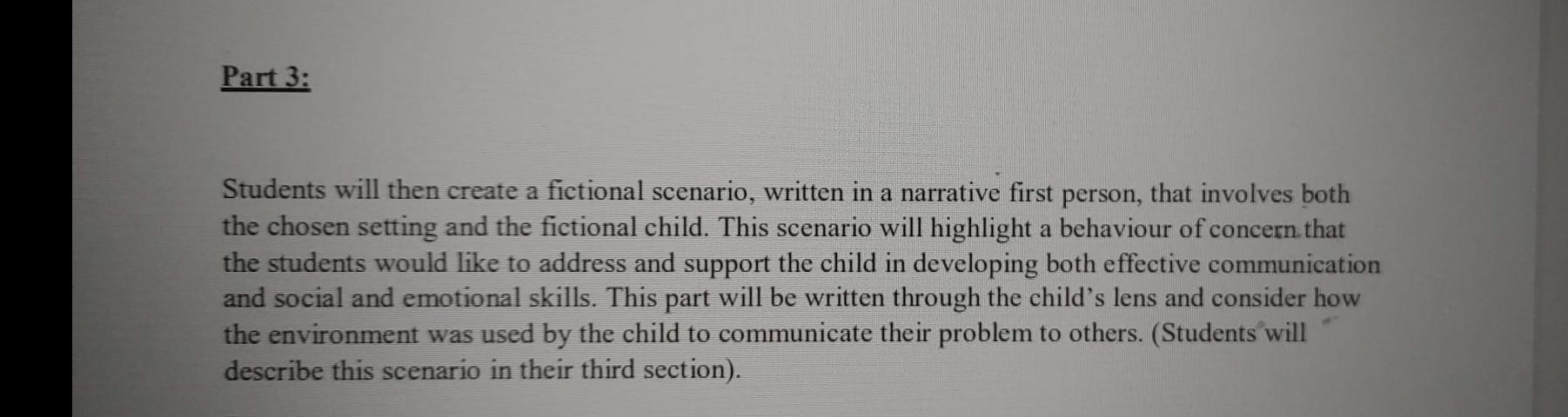 Solved Part 3:Students will then create a fictional | Chegg.com