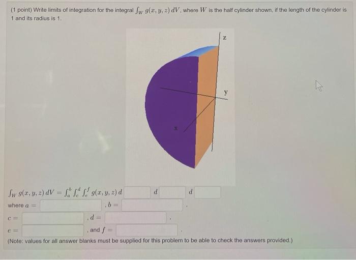 Solved (1 point) Write limits of integration for the | Chegg.com