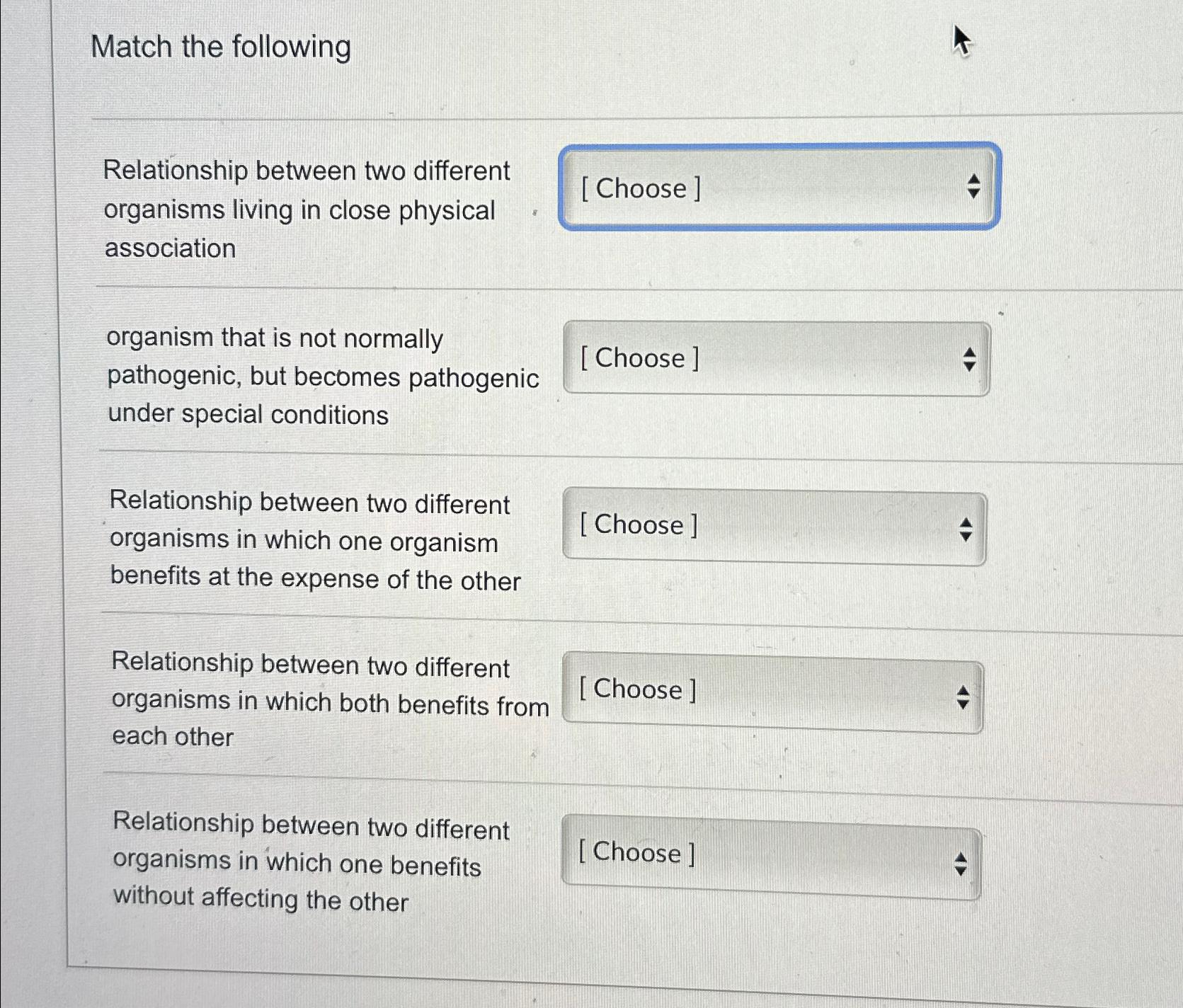 Solved Match the followingRelationship between two different | Chegg.com