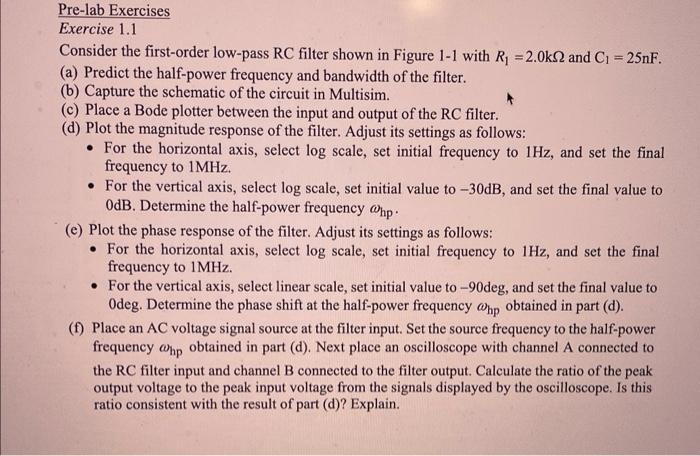 Solved Consider the first-order low-pass RC filter shown in | Chegg.com