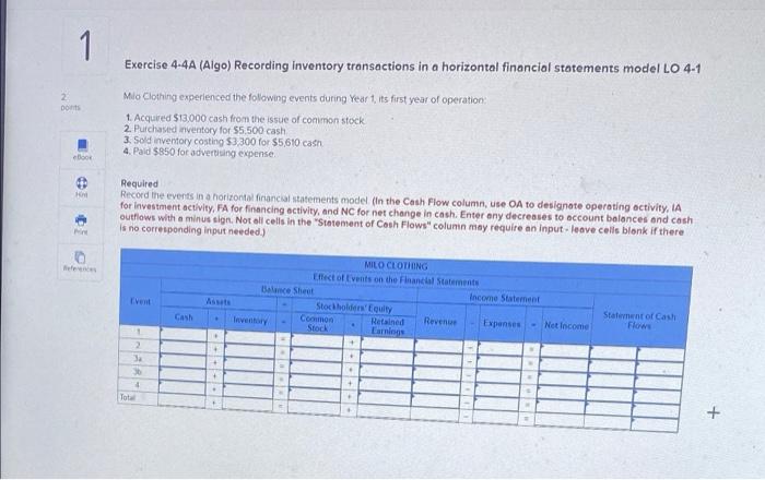 Solved 1 Exercise 4-4A (Algo) Recording Inventory | Chegg.com