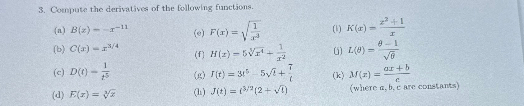 Solved 3.3 ﻿a-kCompute the derivatives of the following | Chegg.com