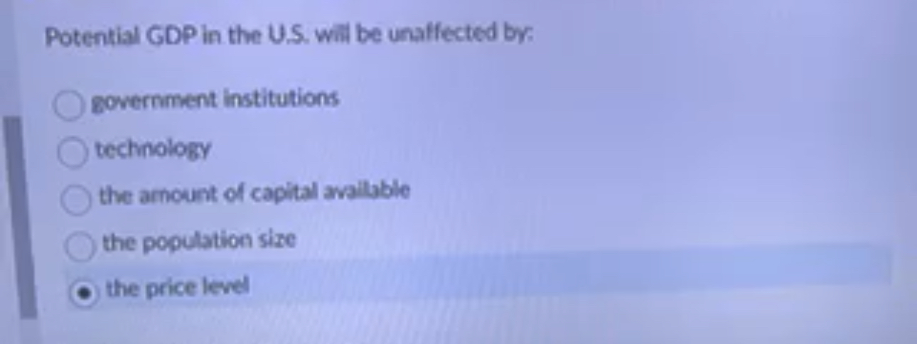 Solved Potential GDP in the U.S. ﻿wifl be unaffected | Chegg.com