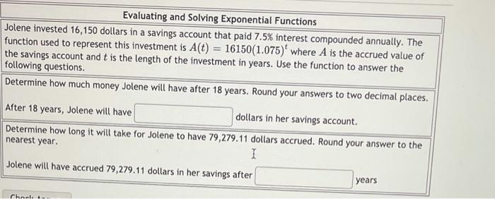 Solved Evaluating and Solving Exponential Functions Jolene | Chegg.com
