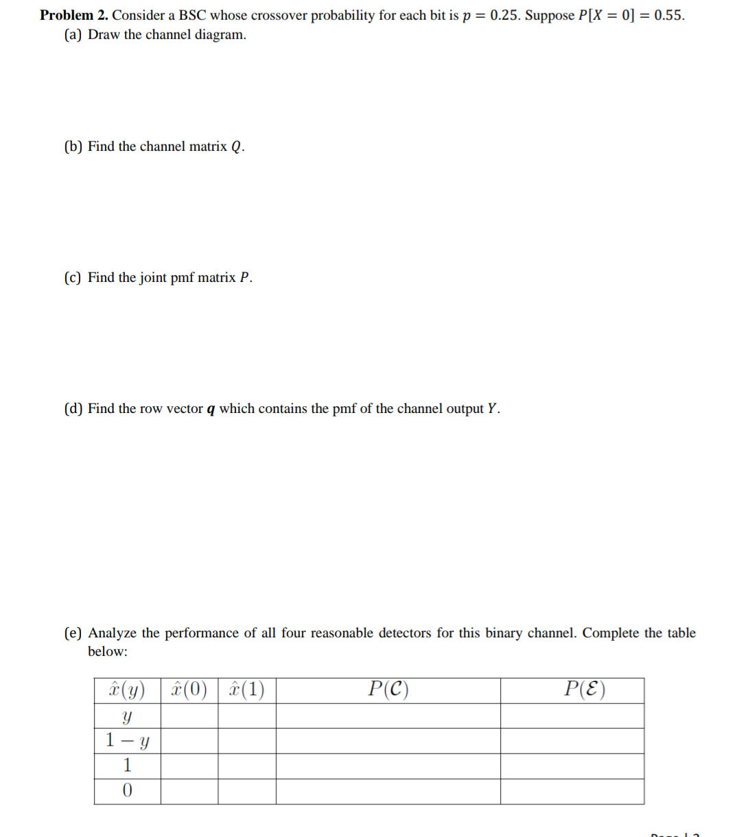 Solved Problem 2. ﻿Consider a BSC whose crossover | Chegg.com