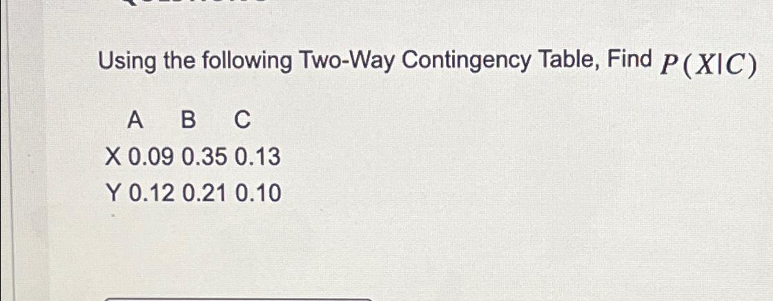 Solved Using the following Two-Way Contingency Table, Find | Chegg.com