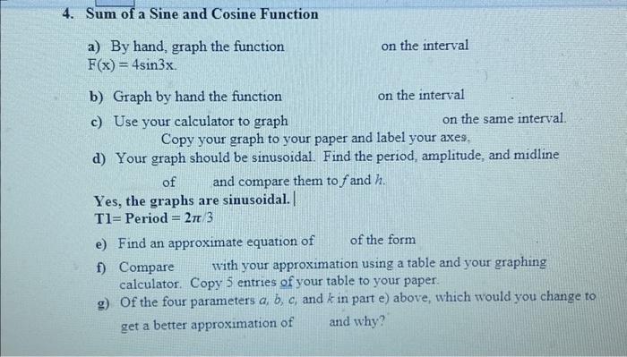 4. Sum of a Sine and Cosine Function a) By hand, | Chegg.com