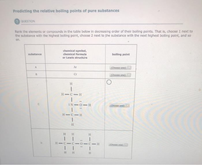 Solved Predicting the relative boiling points of pure | Chegg.com