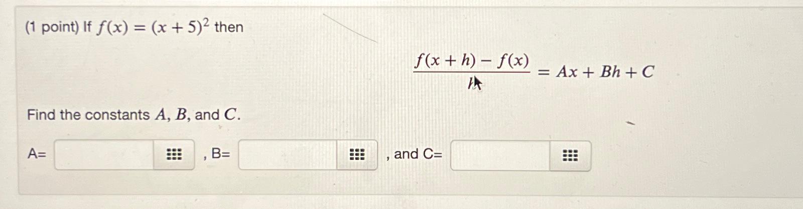Solved (1 ﻿point) ﻿If f(x)=(x+5)2 | Chegg.com