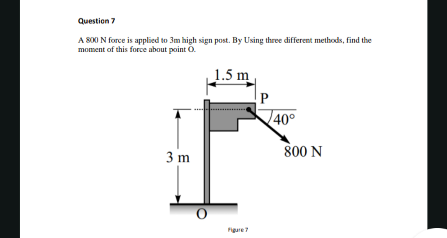 Solved Question 7A 800 ﻿N force is applied to 3 ﻿m high sign | Chegg.com