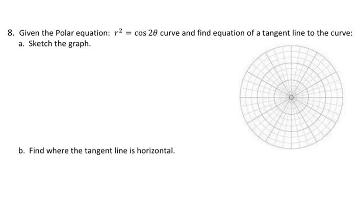 8. Given the Polar equation: r2=cos2θ curve and find | Chegg.com