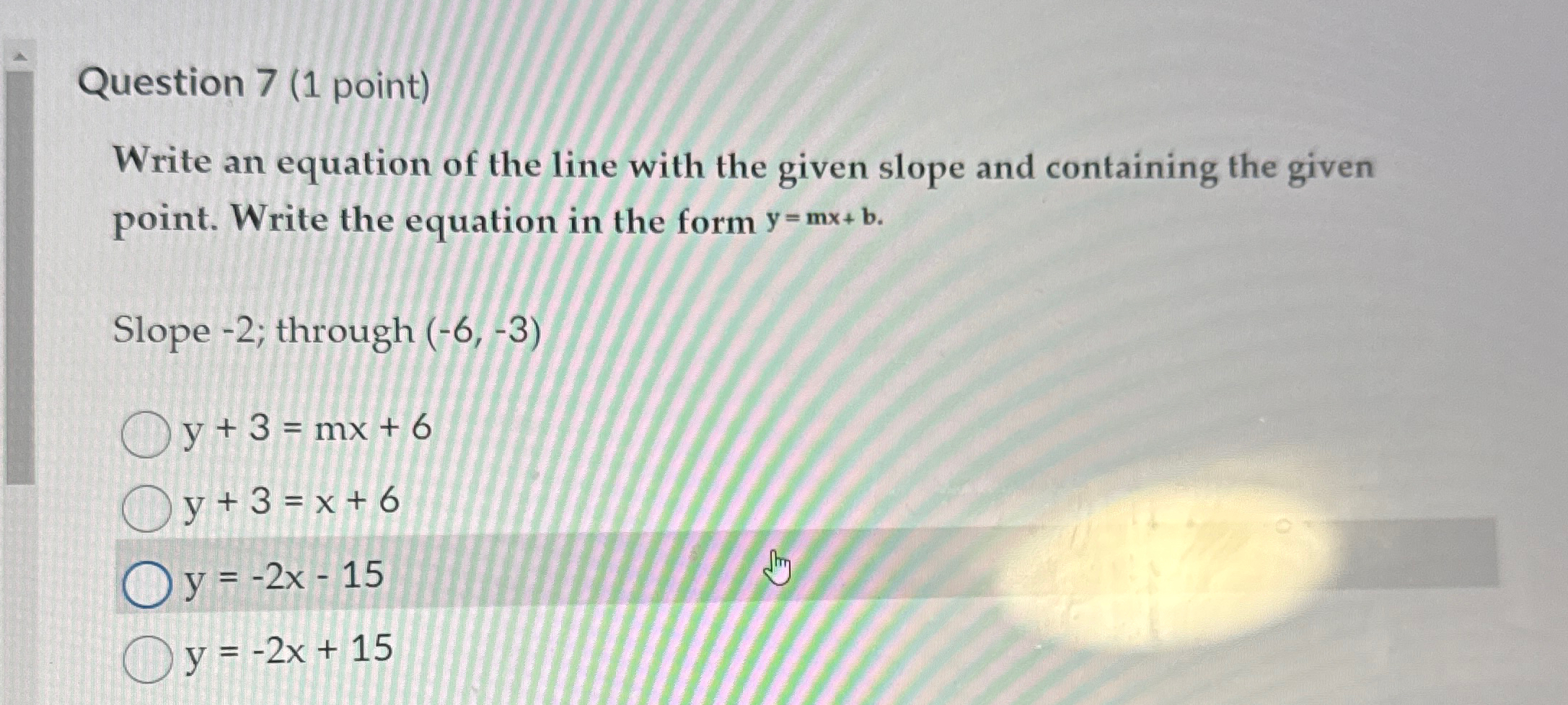 Solved Question 7 (1 ﻿point)Write an equation of the line | Chegg.com