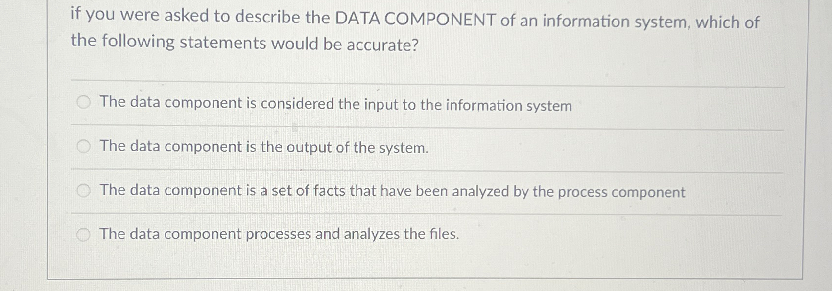Solved if you were asked to describe the DATA COMPONENT of | Chegg.com