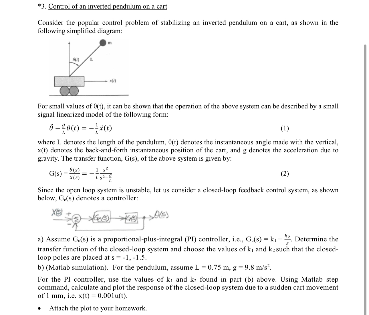 Solved *3. ﻿Control of an inverted pendulum on a | Chegg.com