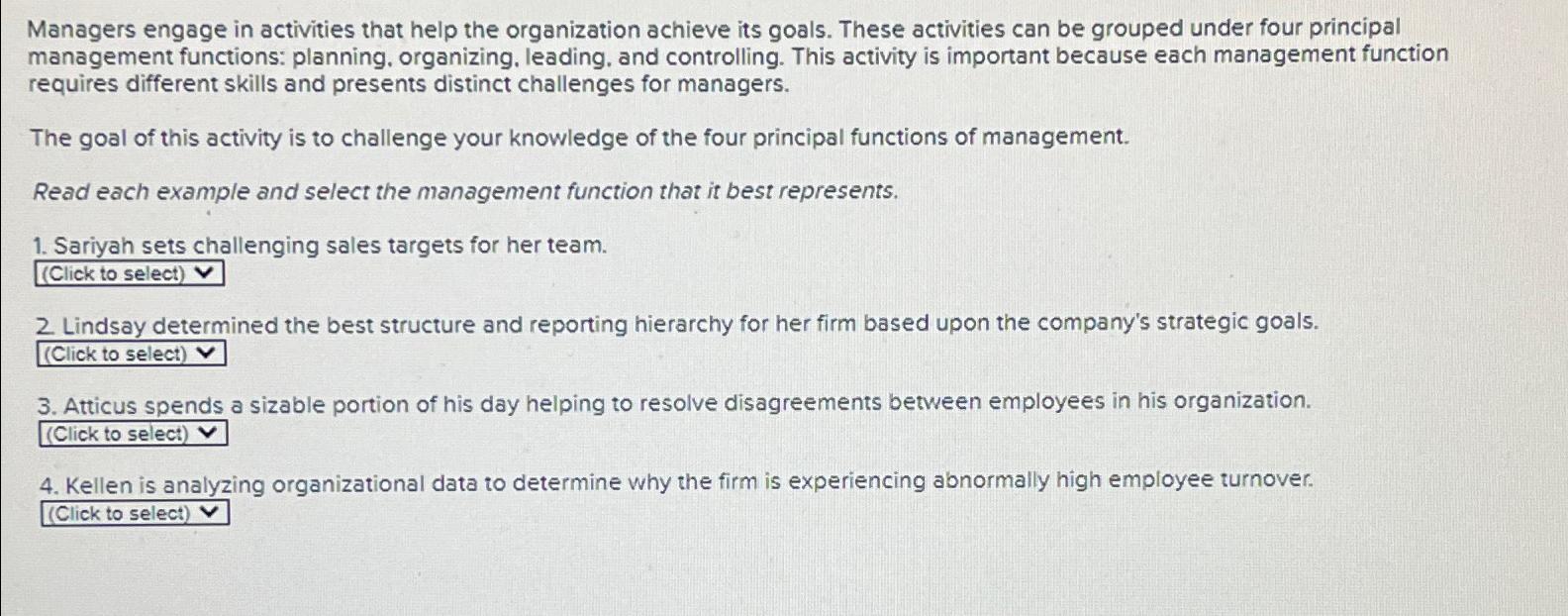 Solved Managers engage in activities that help the | Chegg.com