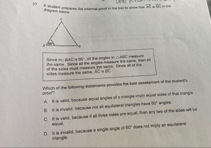 Solved A student prepares the informal proof in the box to | Chegg.com