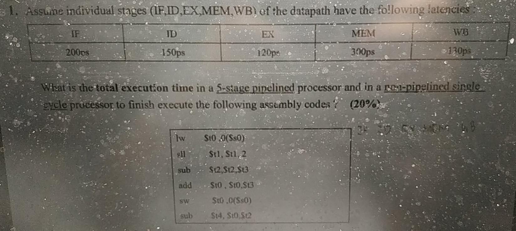 Solved 31. Assume individual stages (IF,ID,EX,MEM,WB) of the | Chegg.com