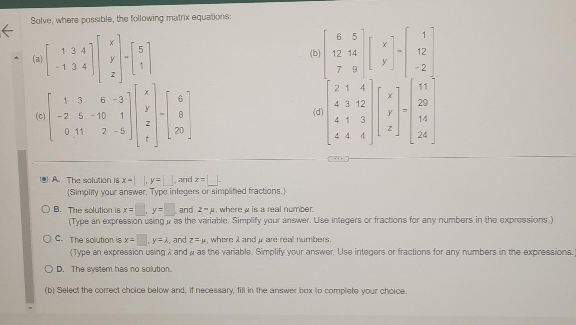 Solved Solve, where possible, the following matrix | Chegg.com