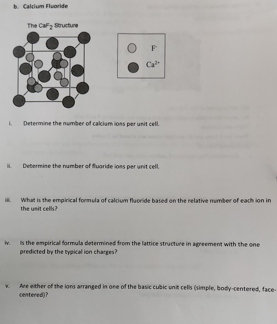 Solved b. Calcium Fluoride The CaF2 Structure i. Determine | Chegg.com