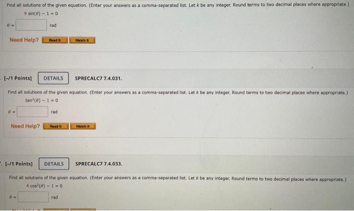 Solved Find all solutions of the given equation. (Enter your | Chegg.com
