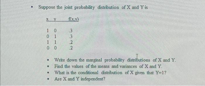 Solved Suppose the joint probability distribution of X and Y | Chegg.com