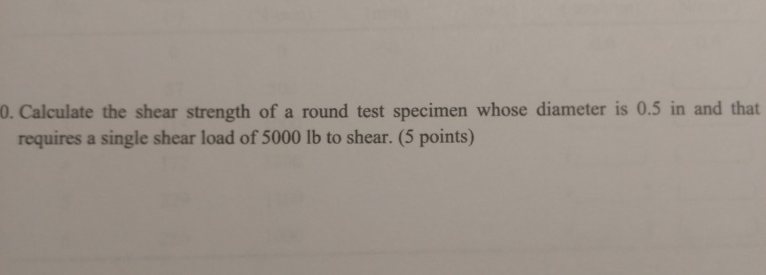 Solved 1. Calculate the shear strength of a round test | Chegg.com