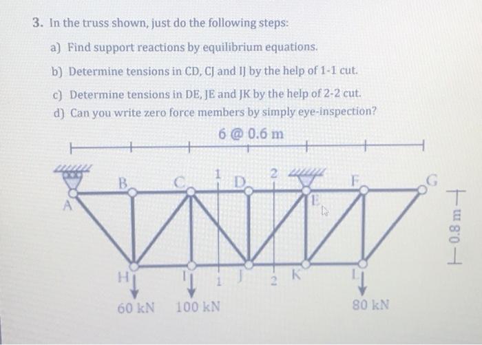 Solved 3. In the truss shown, just do the following steps: | Chegg.com