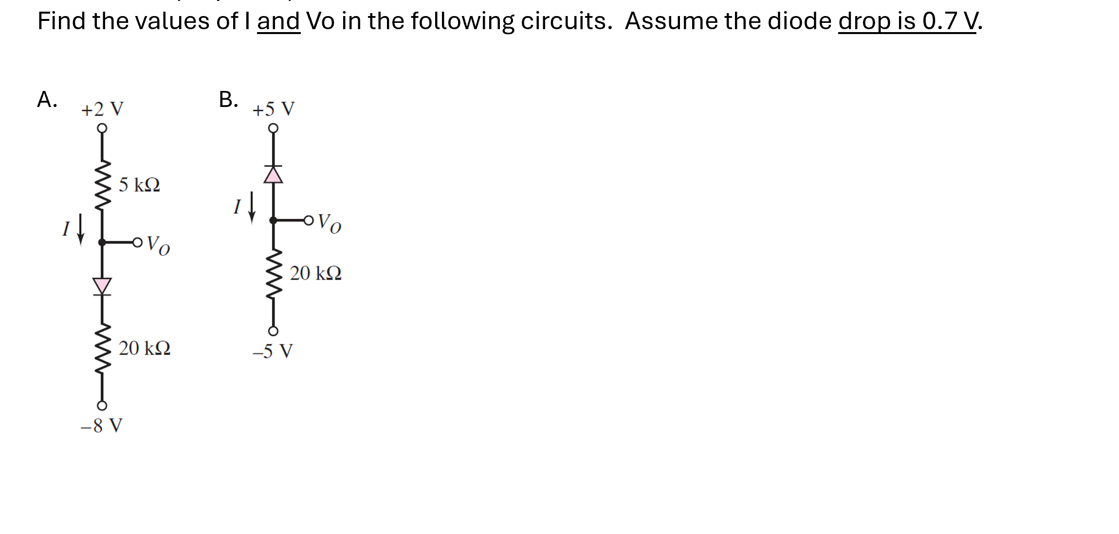 Solved Find the values of I and Vo in the following | Chegg.com