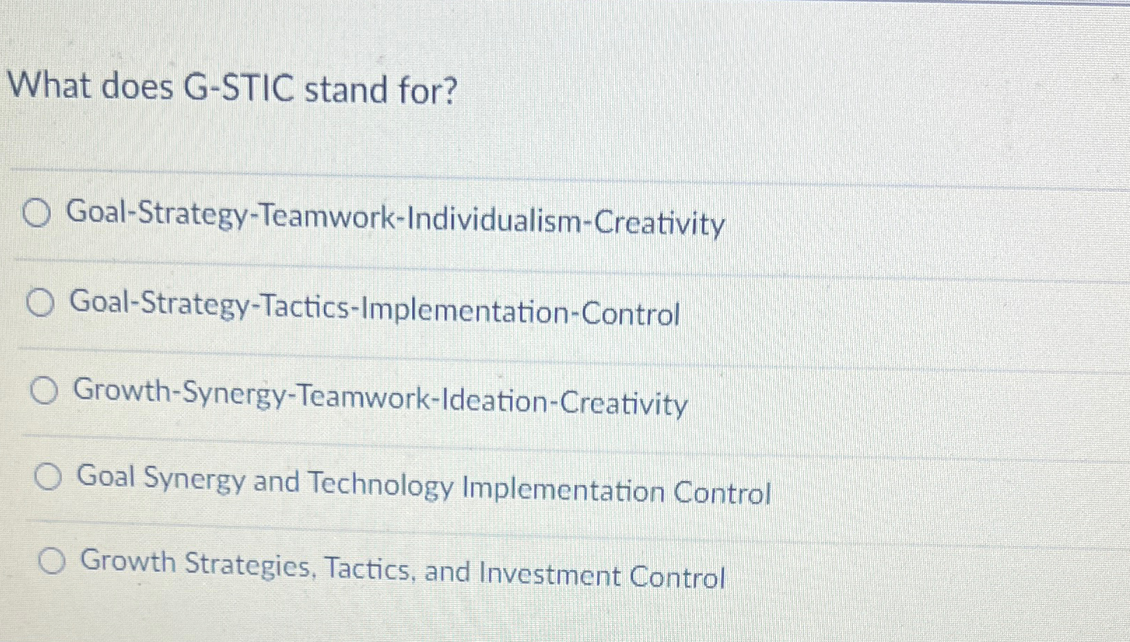 Solved What does G-STIC stand | Chegg.com