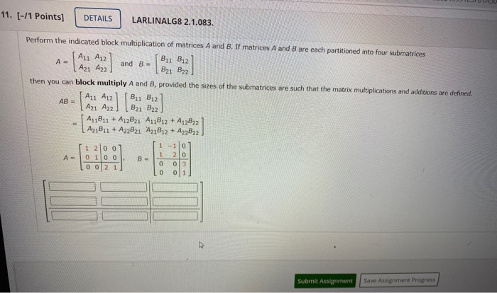 Solved 11. [-11 Points] DETAILS LARLINALG8 2.1.083. Perform | Chegg.com