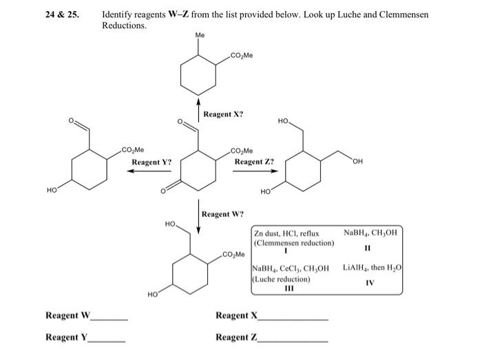 Solved 24 \& 25. Identify reagents W−Z from the list | Chegg.com