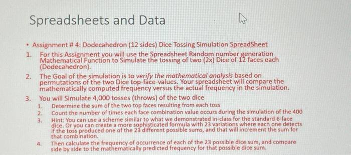 Solved spreadsneets and Uata - Assignment \# 4: Dodecahedron | Chegg.com