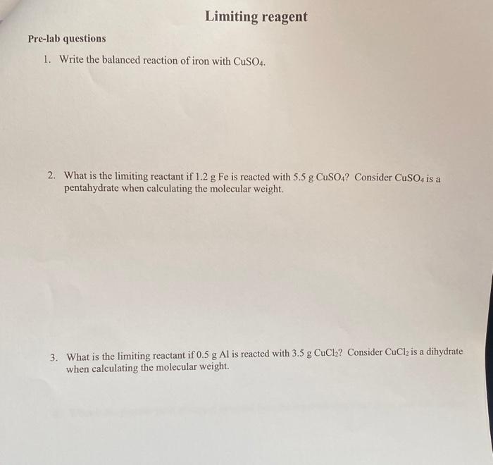 Solved 1. Write the balanced reaction of iron with CuSO4. 2. | Chegg.com