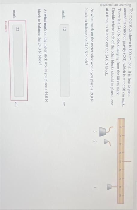 Solved The meterstick shown is 100 cm long. It is free to | Chegg.com