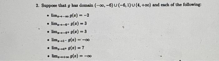 Solved 2. Suppose that g has domain (−∞,−6)∪(−6,1)∪(4,+∞) | Chegg.com