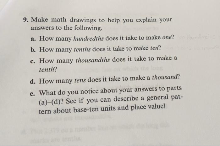 Solved 9. Make math drawings to help you explain your | Chegg.com