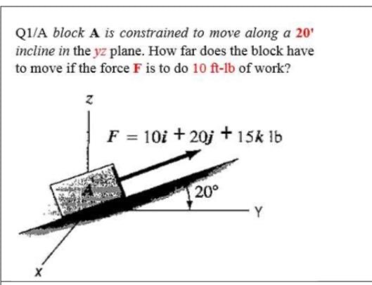 Solved Q1/A block A is constrained to move along a 20' | Chegg.com