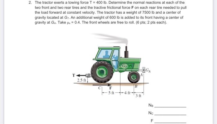 Solved 2. The tractor exerts a towing force T=400lb. | Chegg.com